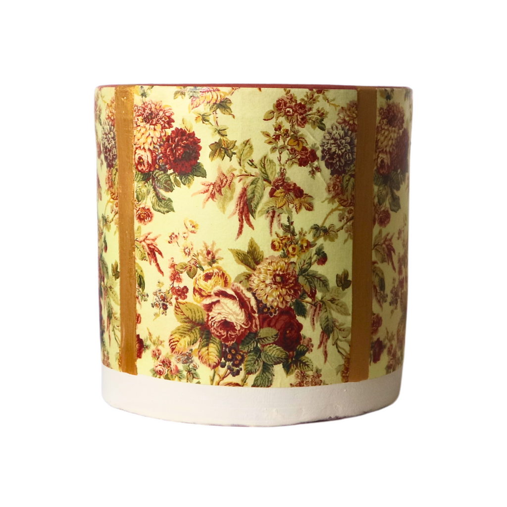 Vintage Floral Pattern Decoupage Terracotta Pot - Medium Size (Height ...