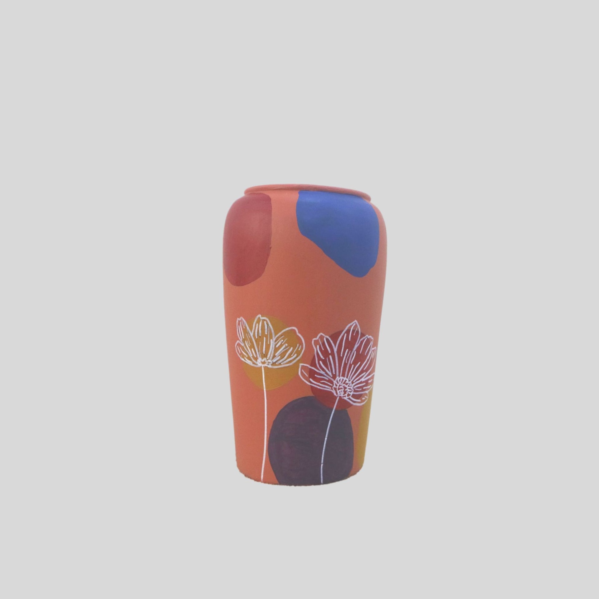 Hand painted Flower Pot(Tall) with Painted Flower Design (White Floral ...