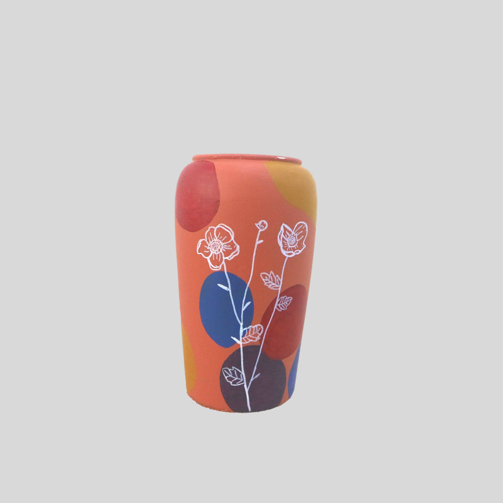 Hand painted Flower Pot(Tall) with Painted Flower Design (White Floral ...