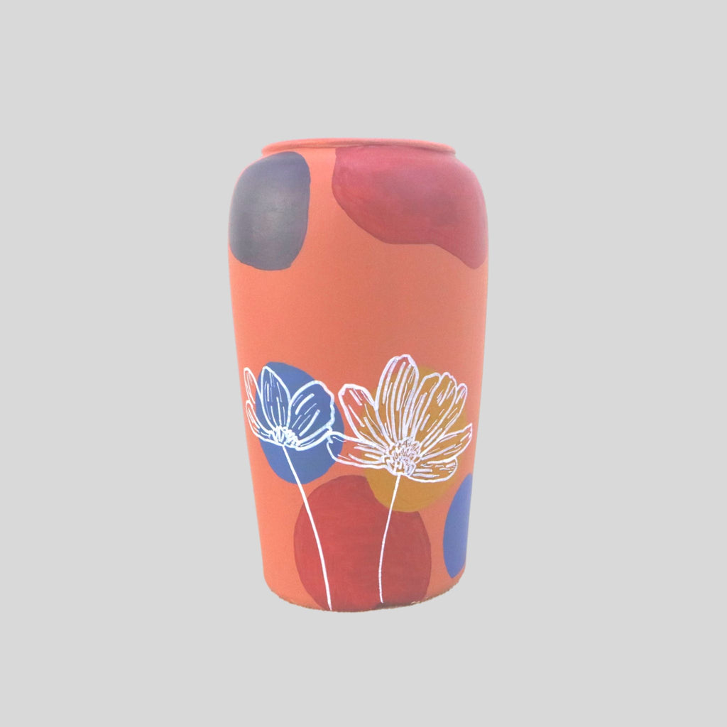 Hand painted Flower Pot(Tall) with Painted Flower Design (White Floral ...